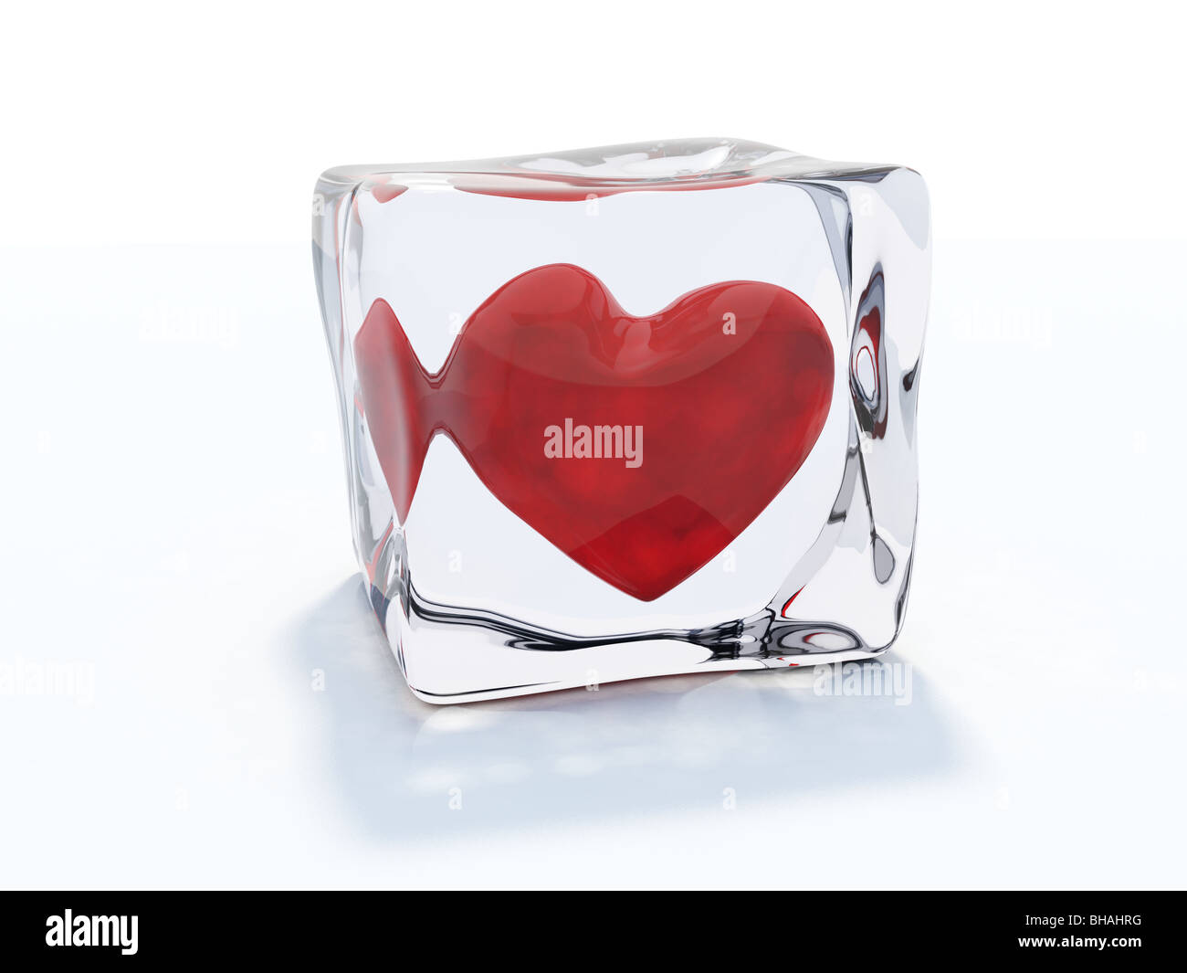Red heart frozen in ice cube isolated on white Stock Photo - Alamy