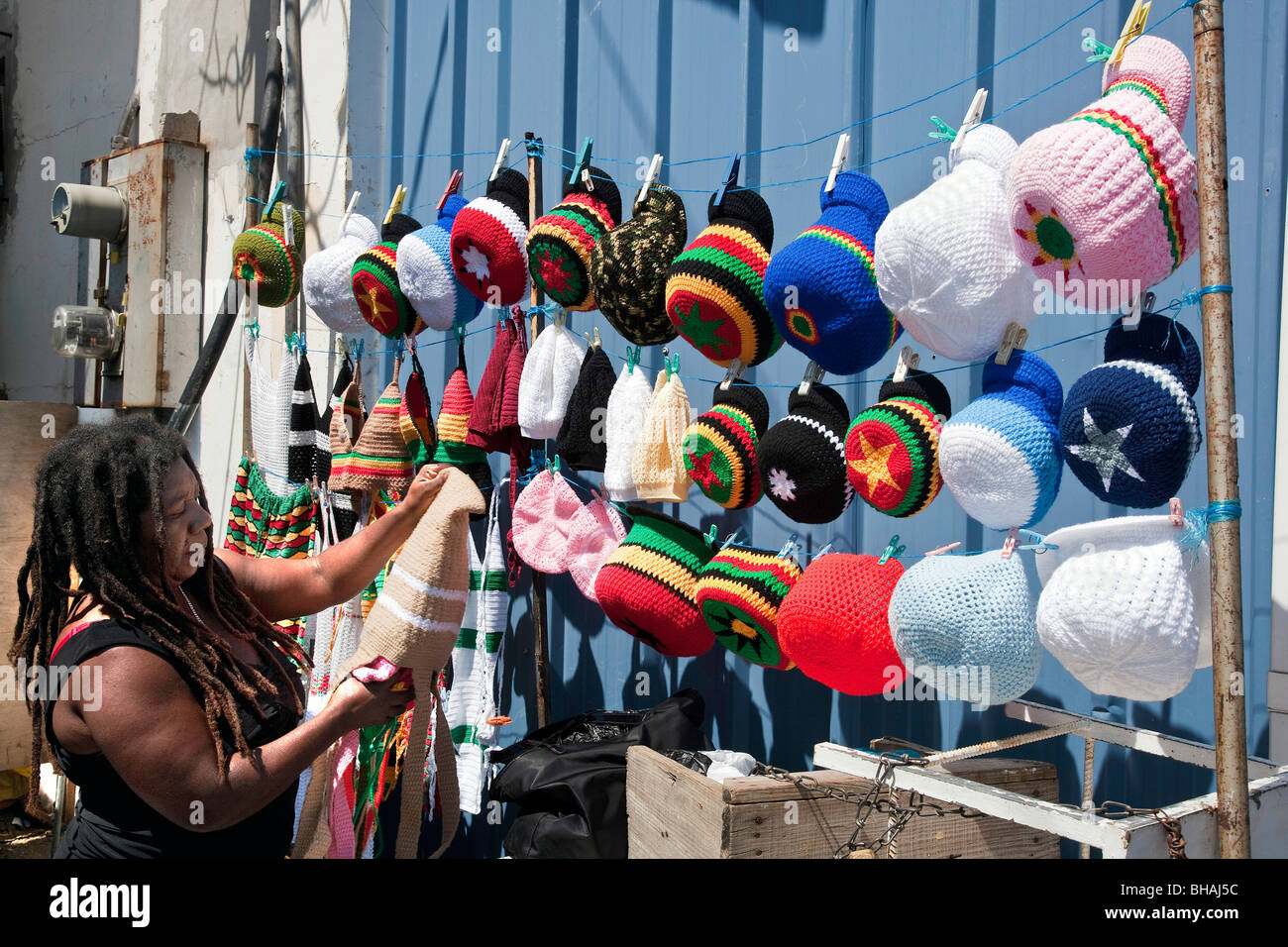 A large selection of Woolen hats on display to try on and buy at ...