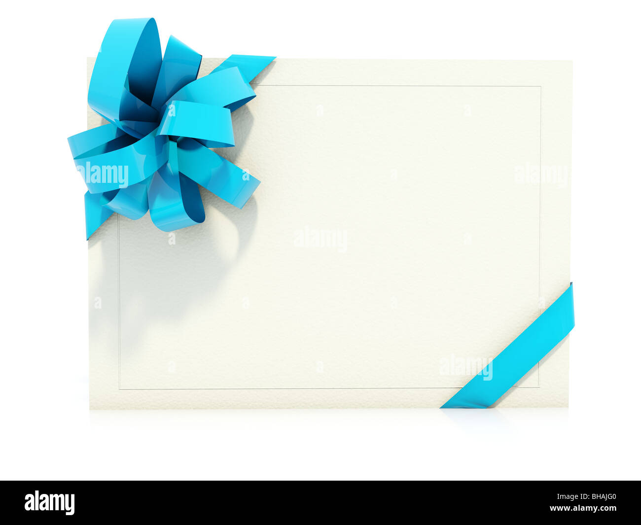 Greeting card with blue bow isolated on white Stock Photo - Alamy