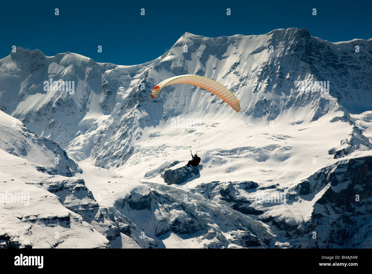 Paragliding in the alps in the gspaltenhorn ridge hi-res stock ...