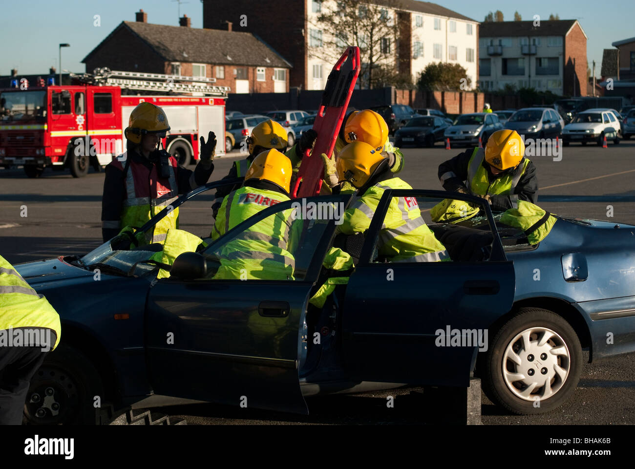 Firemen practicing RTC extrication procedures Stock Photo - Alamy