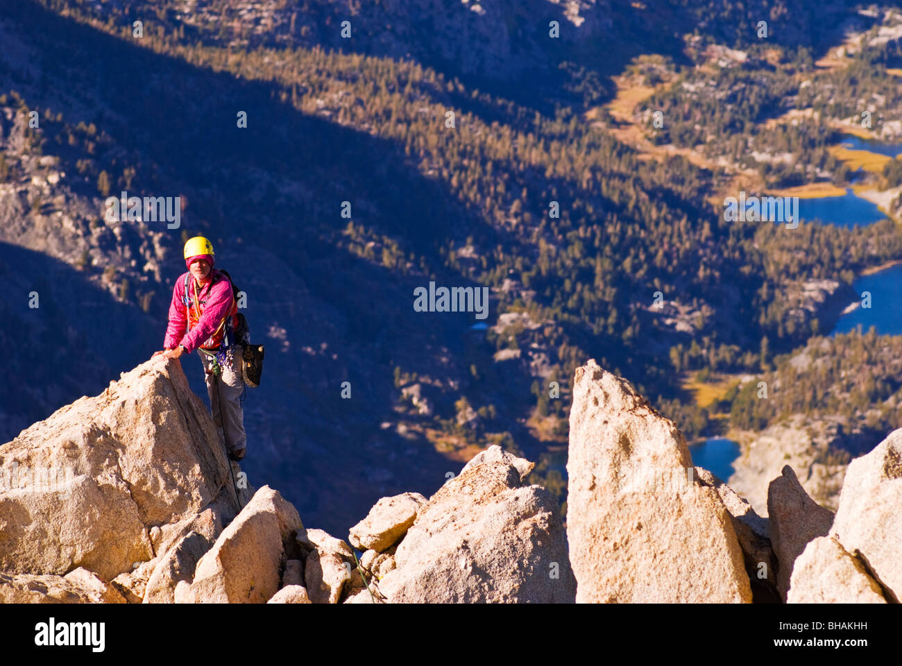 Climber on the northeast ridge of Bear Creek Spire, John Muir ...
