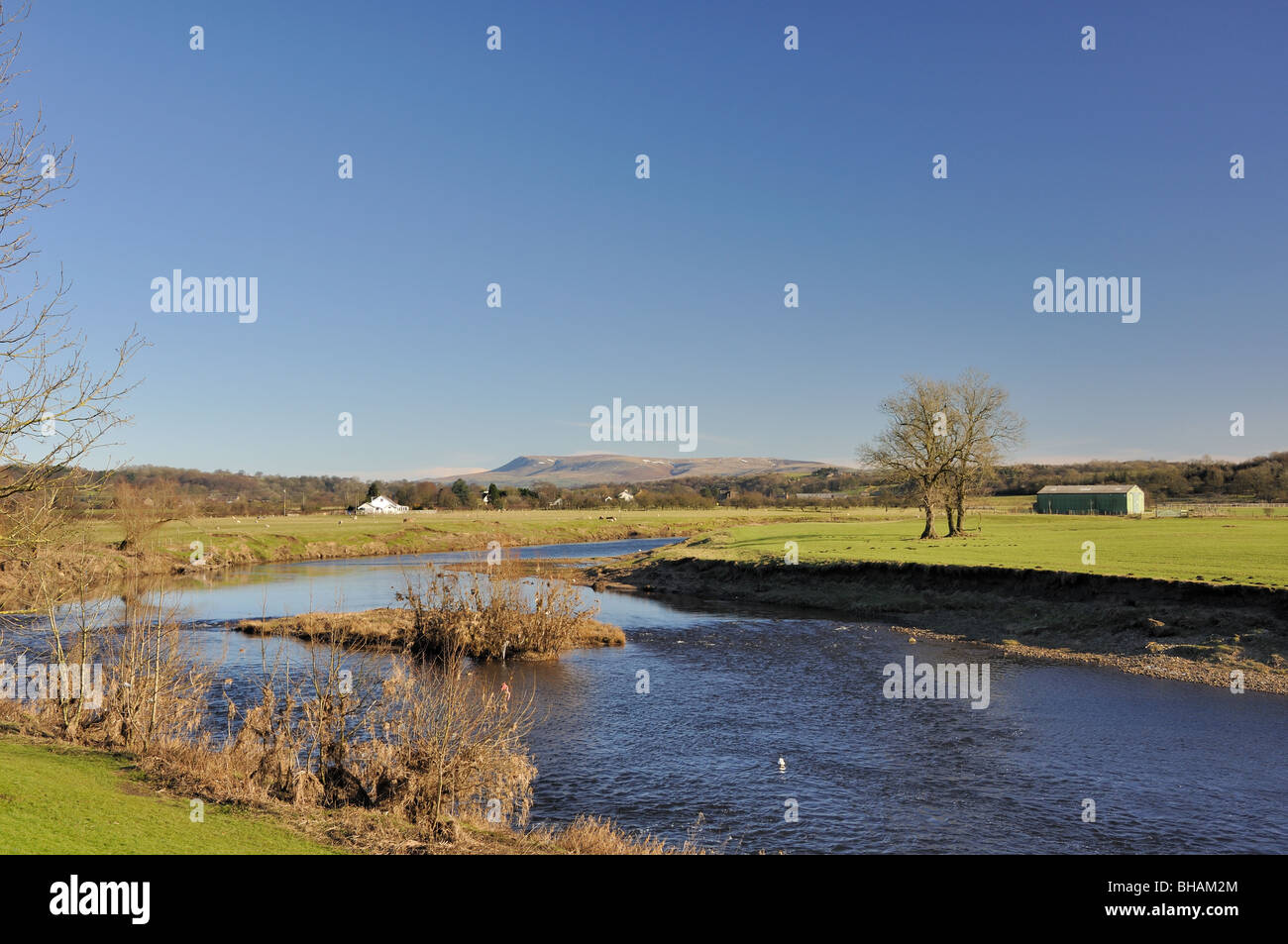 The River Ribble at Ribchester, Lancashire, England, with Pendle Hill ...