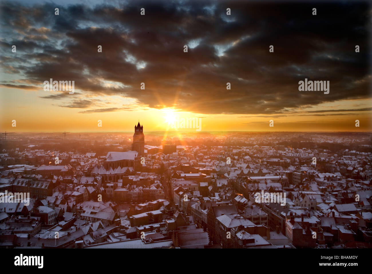Bruges Skyline at Sunset Stock Photo - Alamy