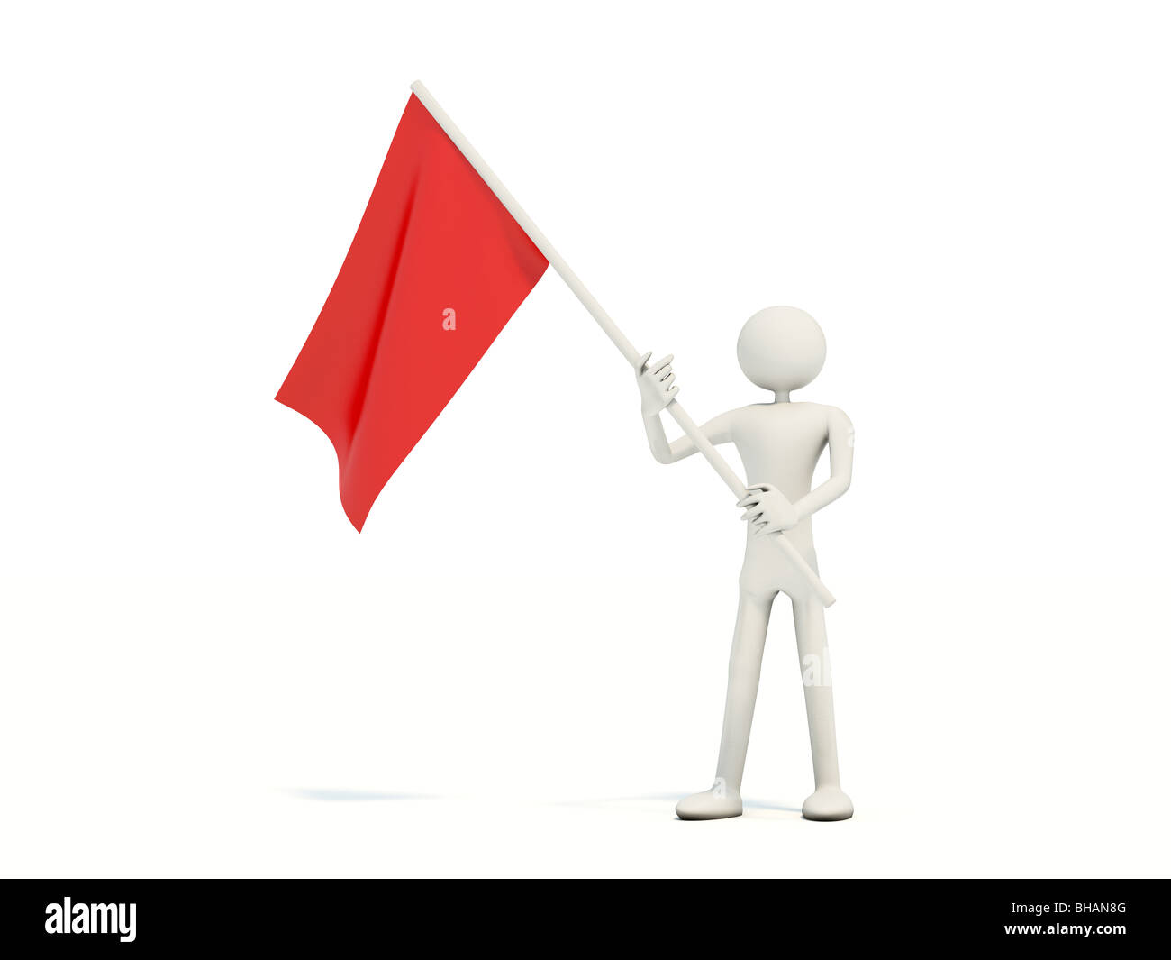 Man with red flag isolated on white Stock Photo - Alamy
