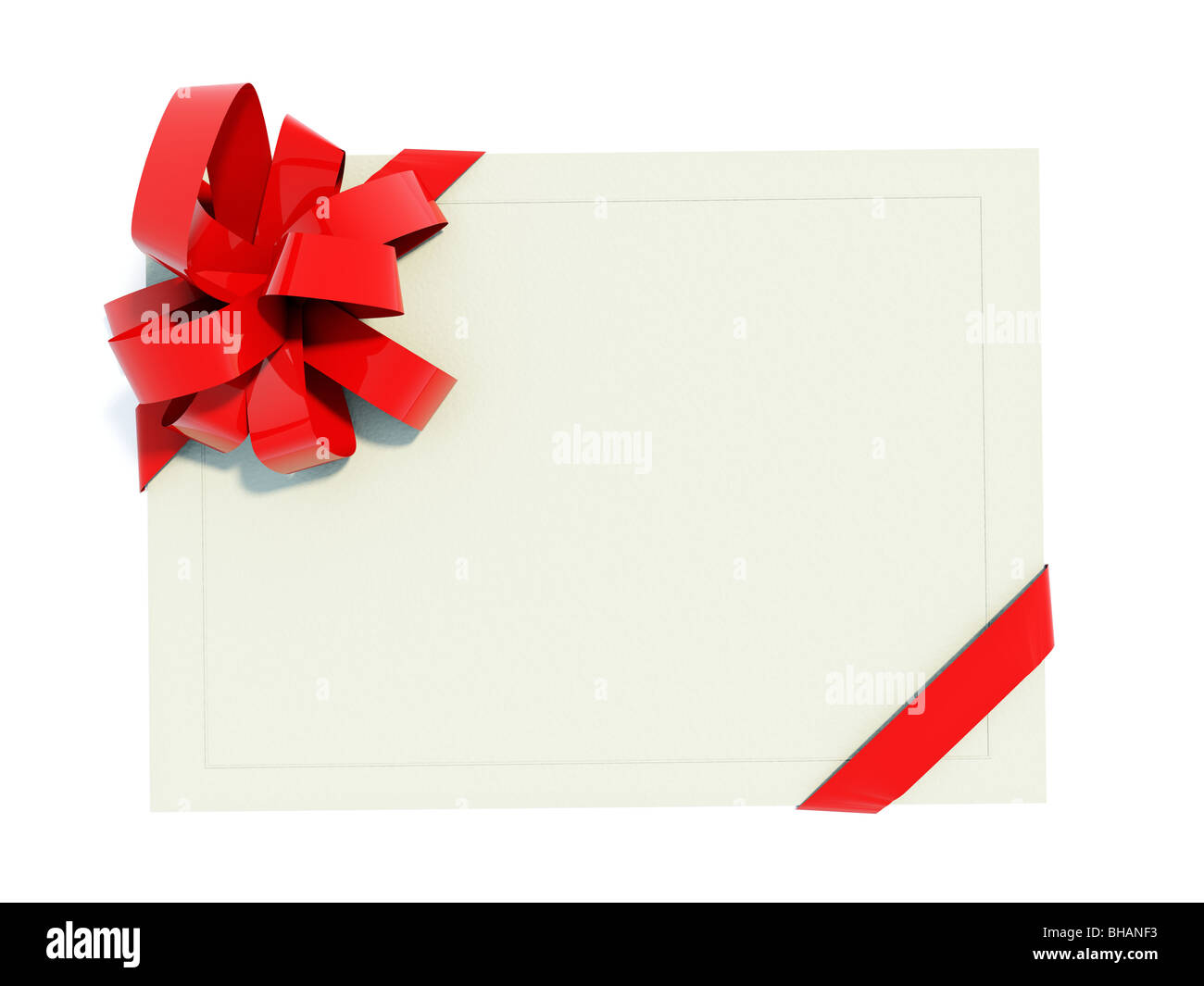 Greeting card with red bow isolated on white Stock Photo - Alamy