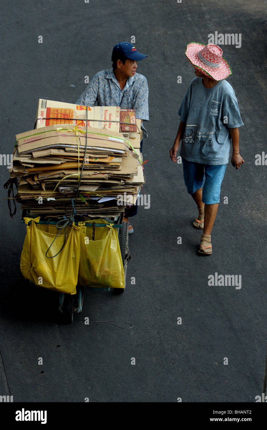 High angle shot of Junk picker pushing cart, Bangkok,Thailand Stock Photo - Alamy
