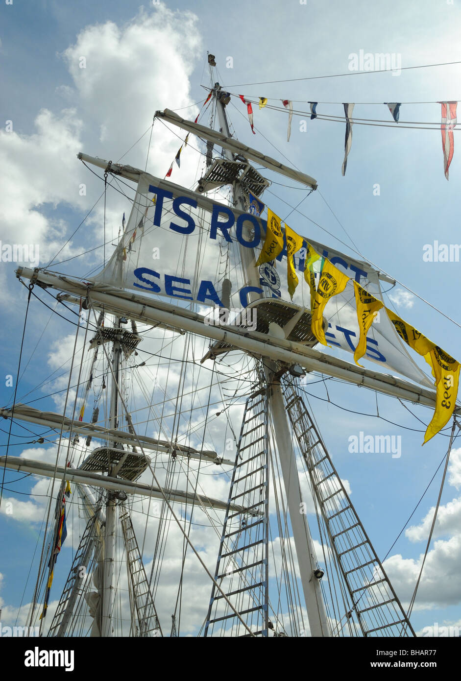 Mast of Sea Cadets training ship "TS Royalist" at the Bristol harbour ...