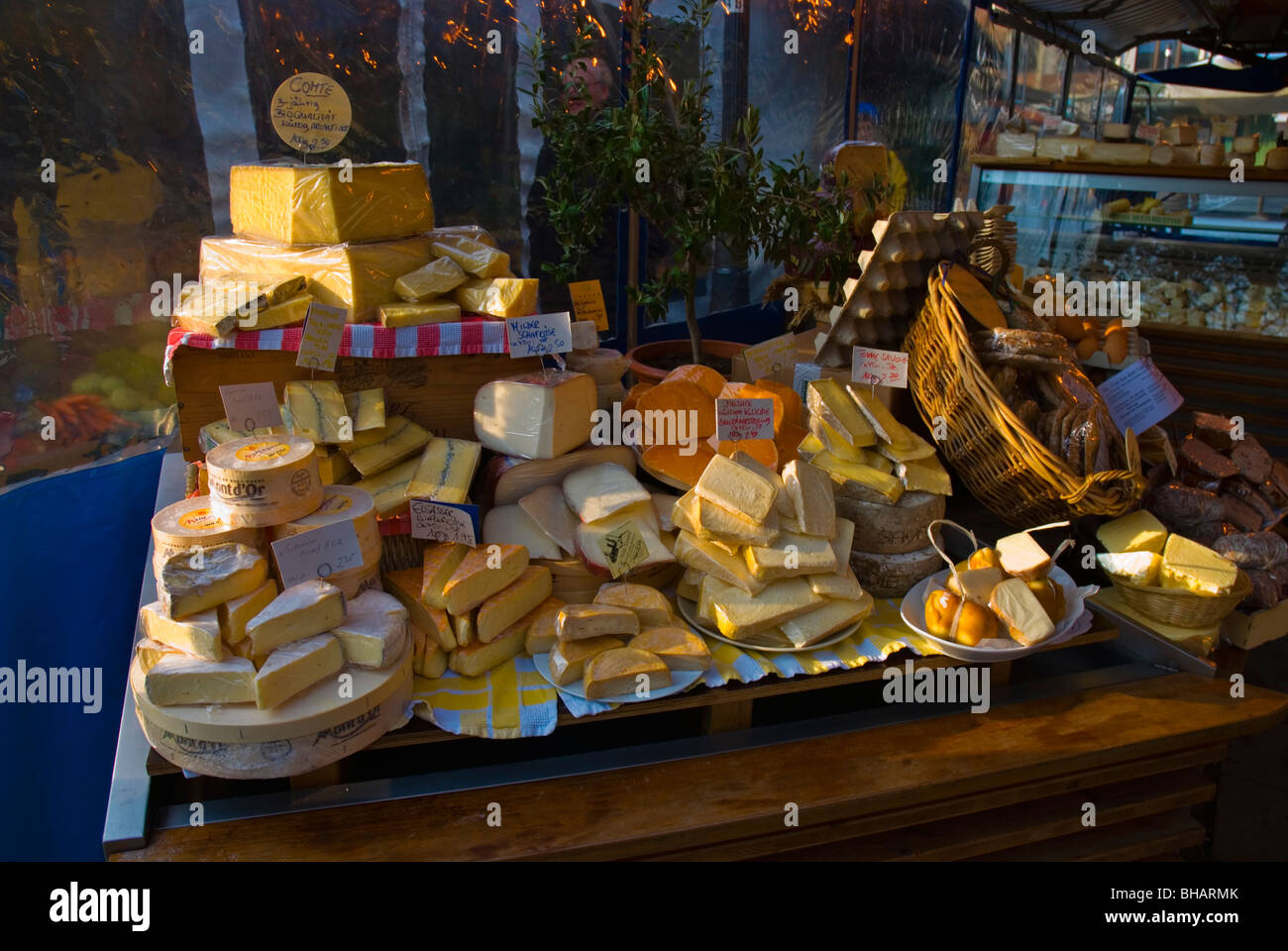 Cheeses at Viktualienmarkt square old town Munich Bavaria Germany ...