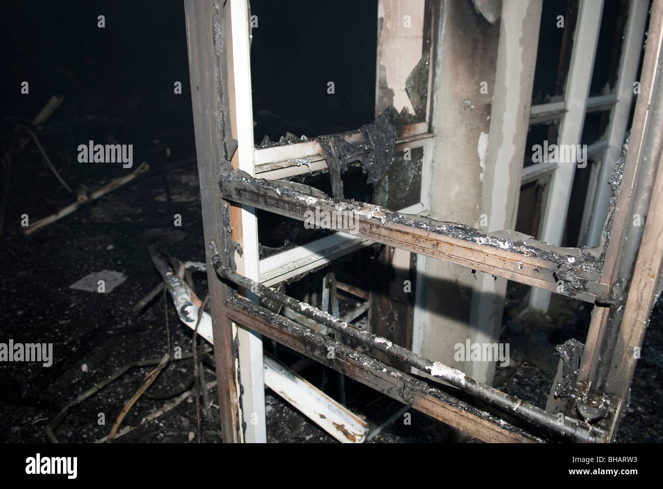 burnt fire exit door following fire at school Stock Photo - Alamy