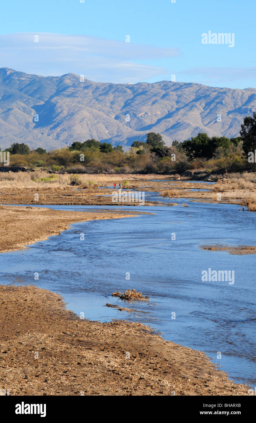 Water runs seasonally in the Rillito River in the Sonoran Desert ...