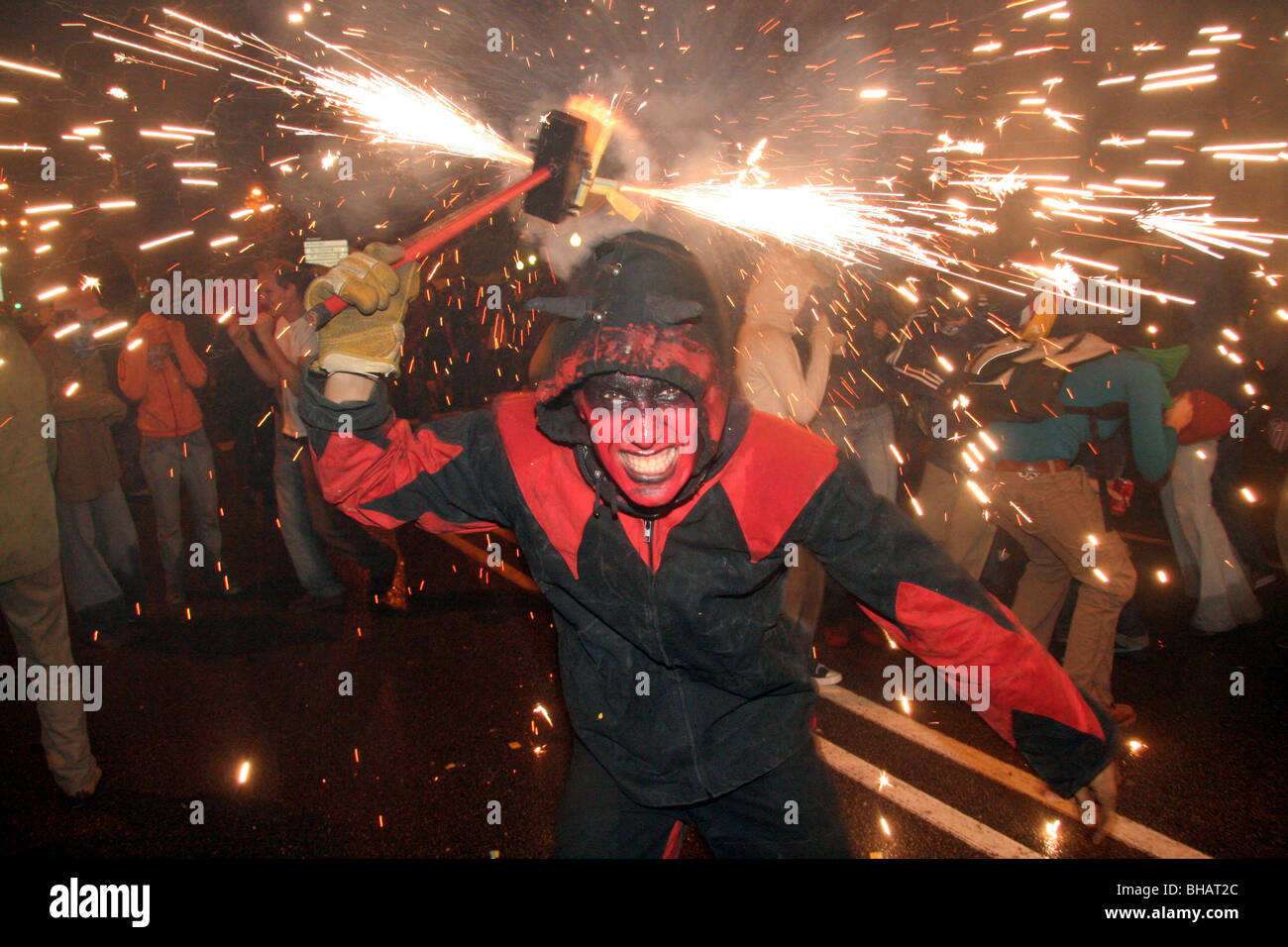 Devils and sparkler fireworks during La Merce festival in Barcelona ...