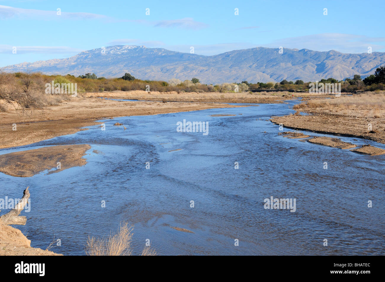 Water runs seasonally in the Rillito River in the Sonoran Desert ...