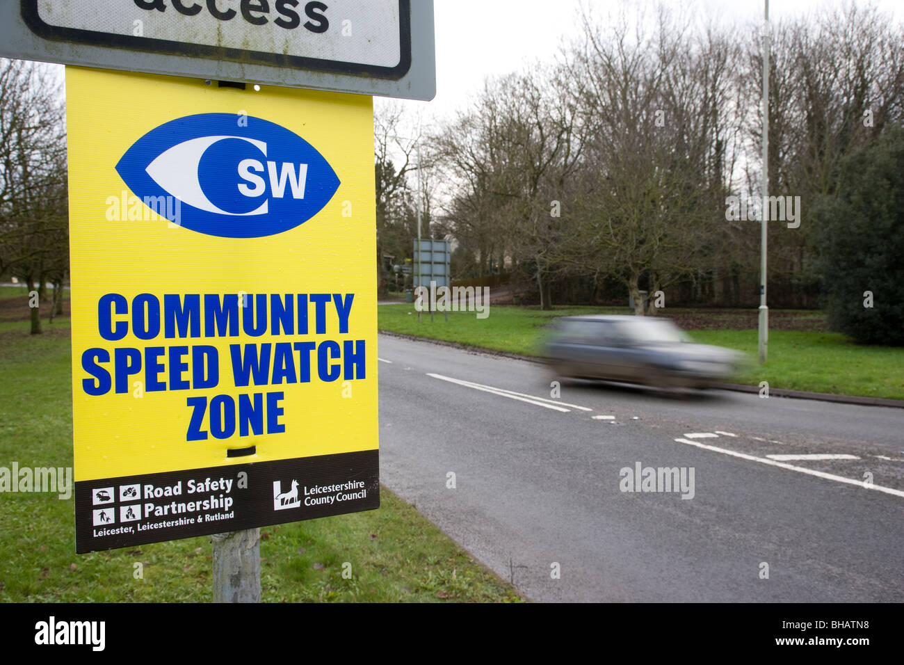 Community Speed Watch Zone Sign Stock Photo - Alamy