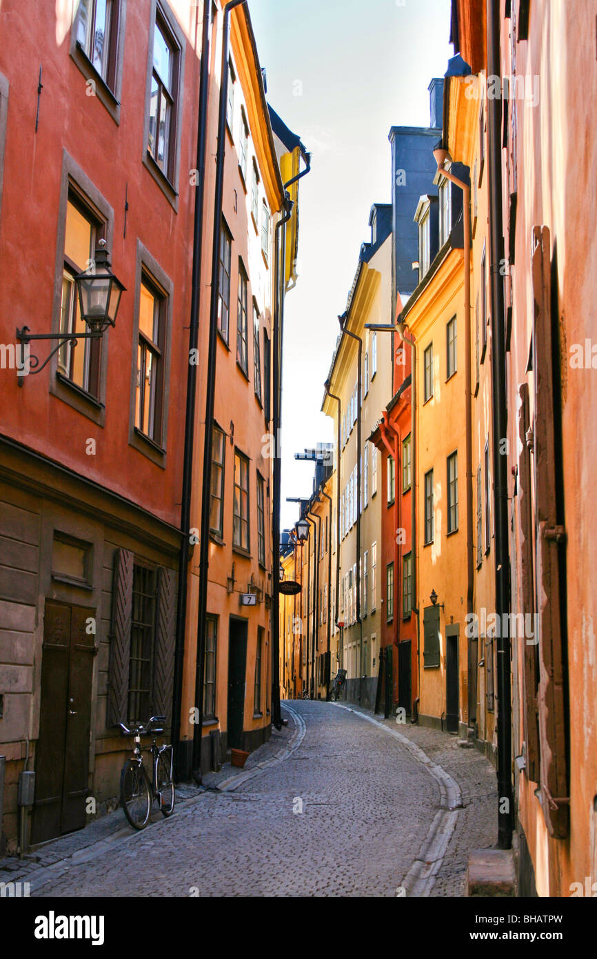 Colorful, old street in Stockholm, Sweden Stock Photo - Alamy