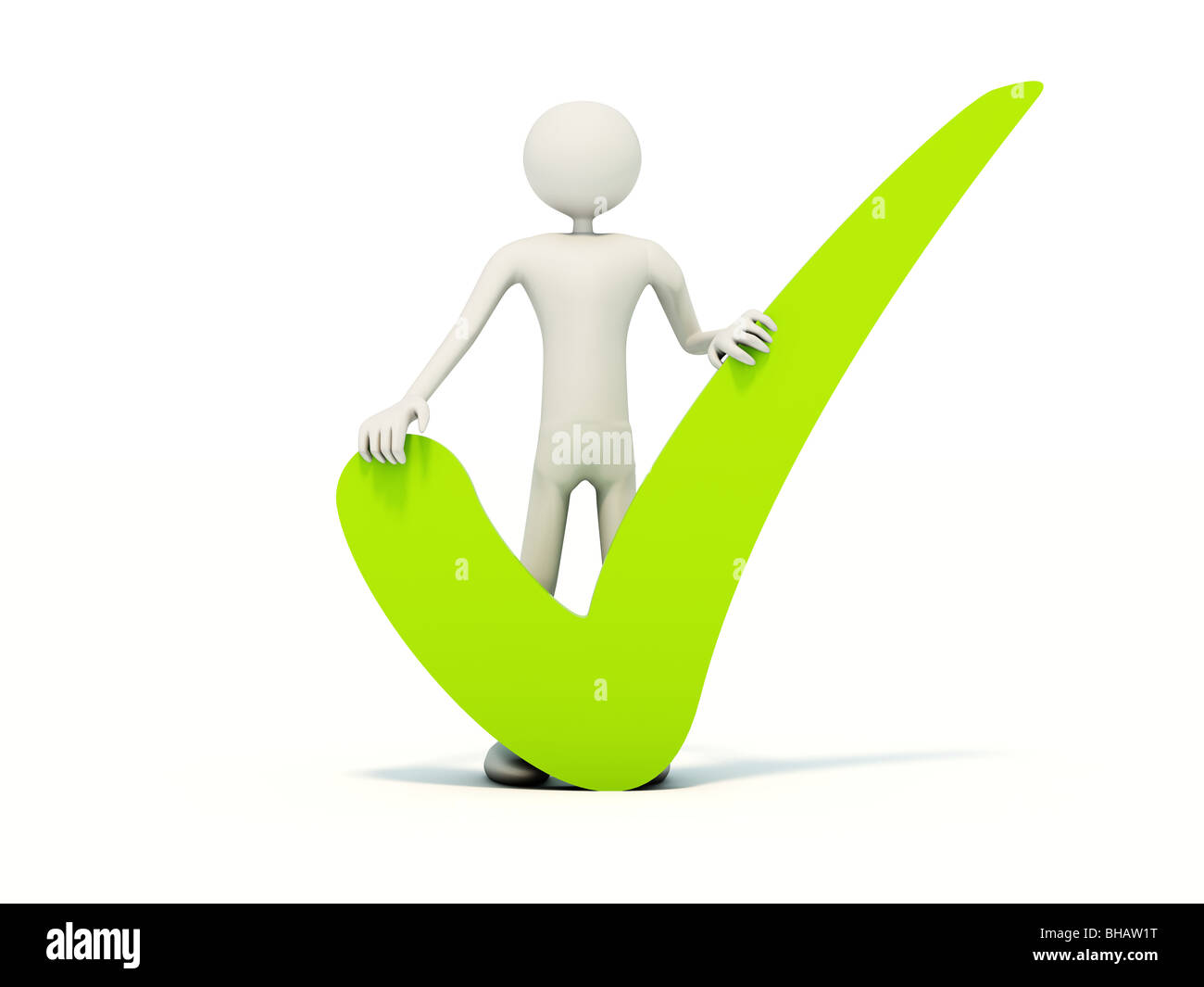 Man with check sign isolated on white Stock Photo - Alamy