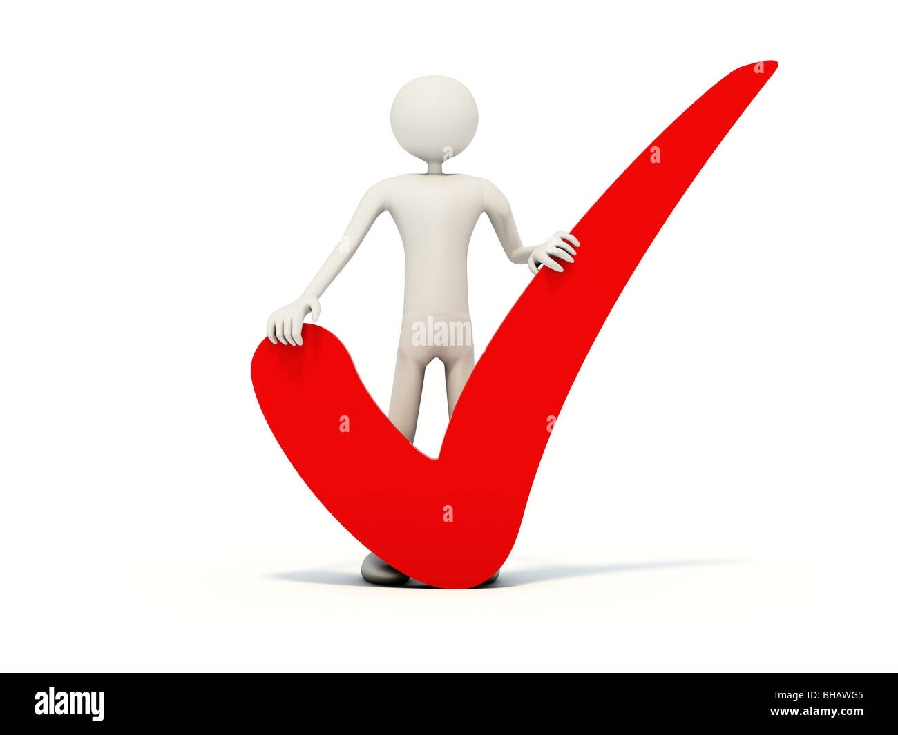 Man with check sign isolated on white Stock Photo - Alamy