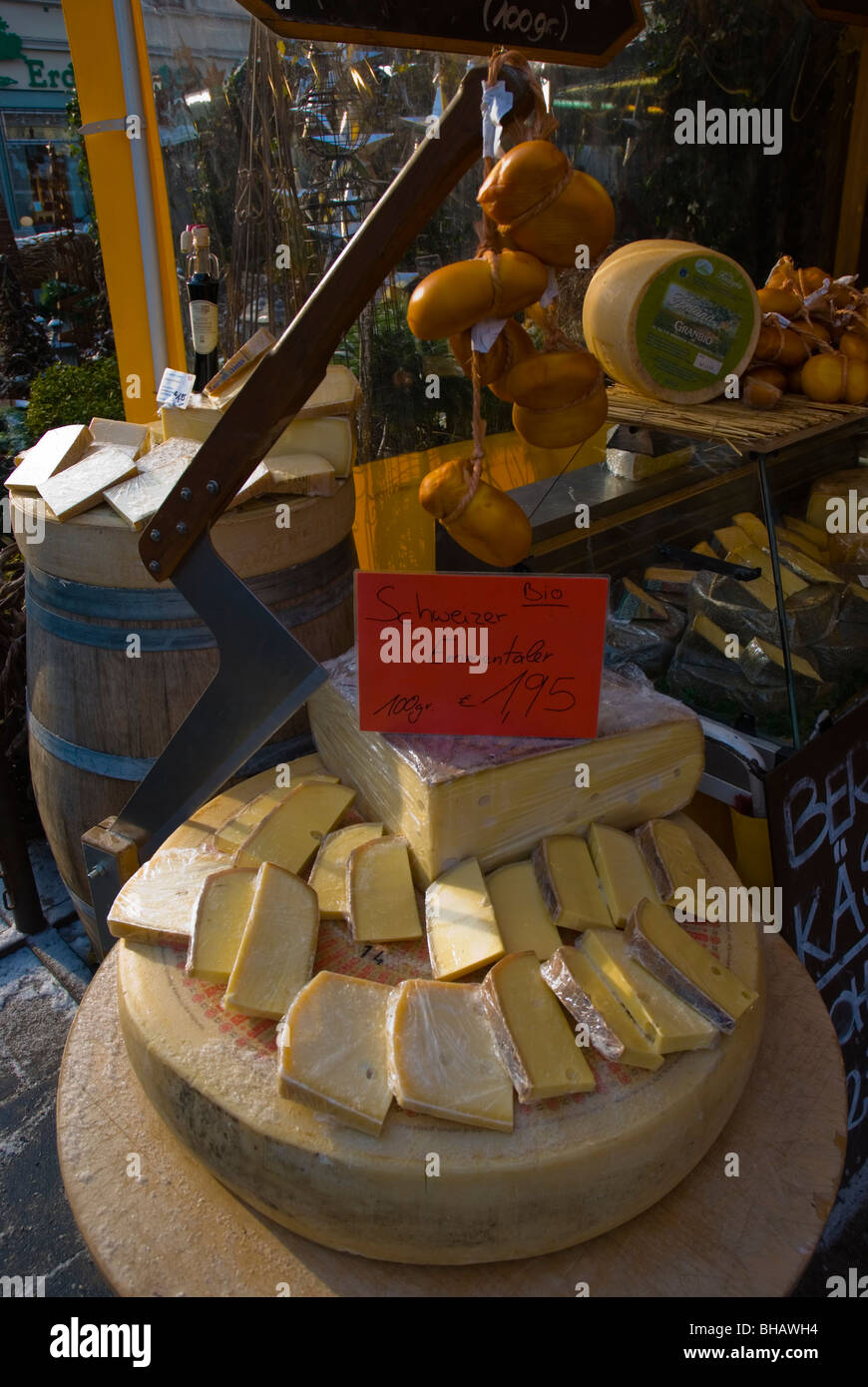 Cheeses at Viktualienmarkt square old town Munich Bavaria Germany ...