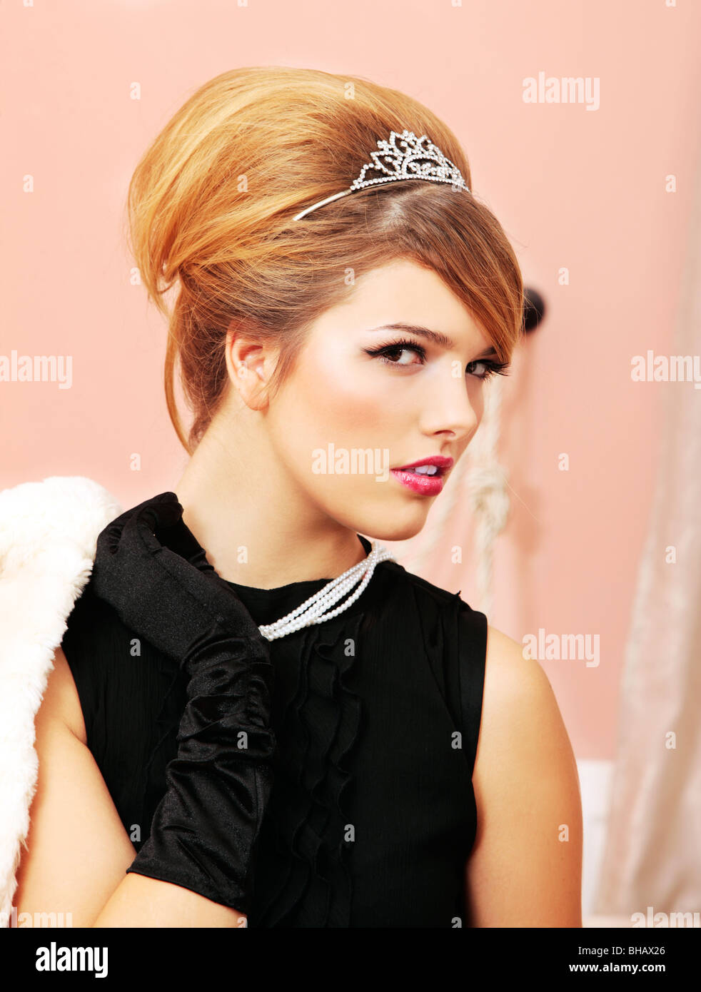 Profile of pretty face model as Prom Queen at party Stock Photo - Alamy