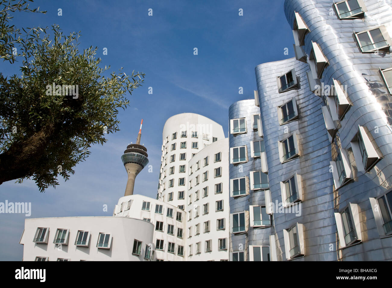 Neuer zollhof by frank gehry in the medienhafen hi-res stock ...