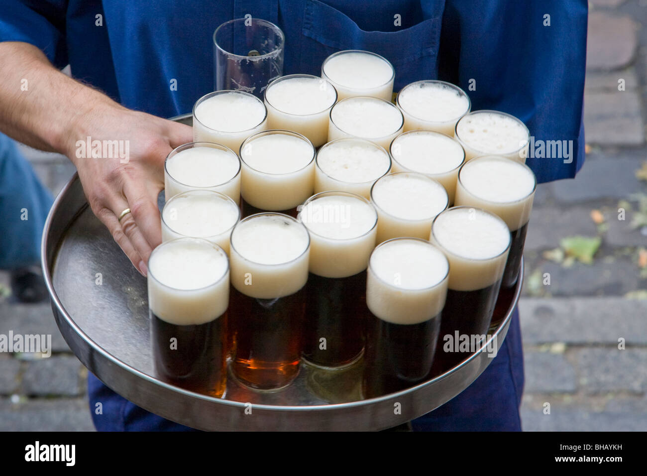 WAITER WITH FULL BEER GLASSES AT A PUB, ALT BEER, OLD TOWN Stock Photo ...