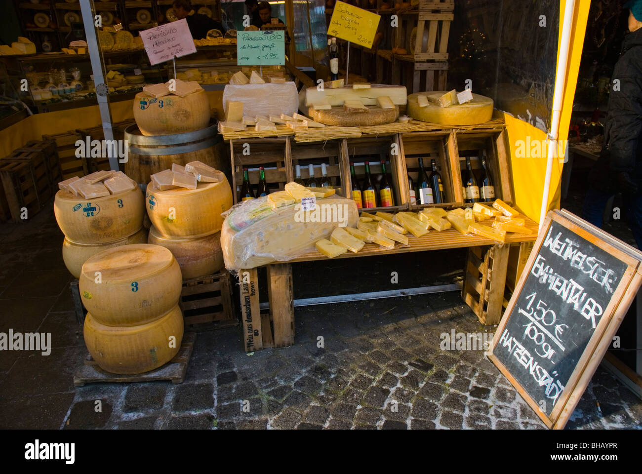 Cheeses at Viktualienmarkt square old town Munich Bavaria Germany ...