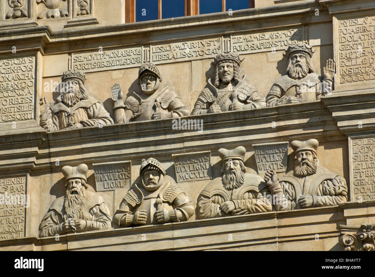 Reliefs of kings of Poland and Piast princes of Silesia at castle in ...