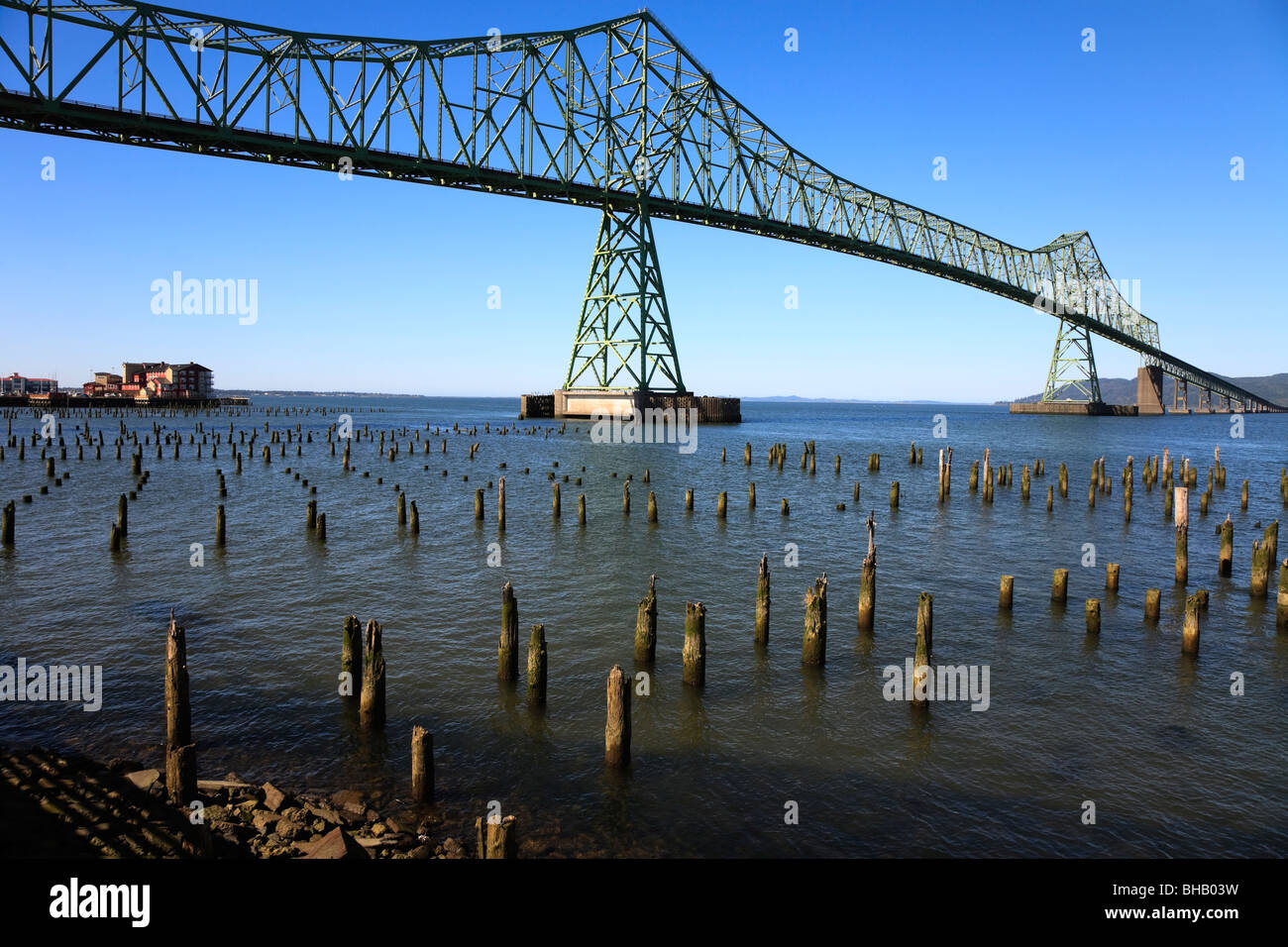 Astoria–Megler Bridge and Columbia River, from Astoria, Oregon, USA ...