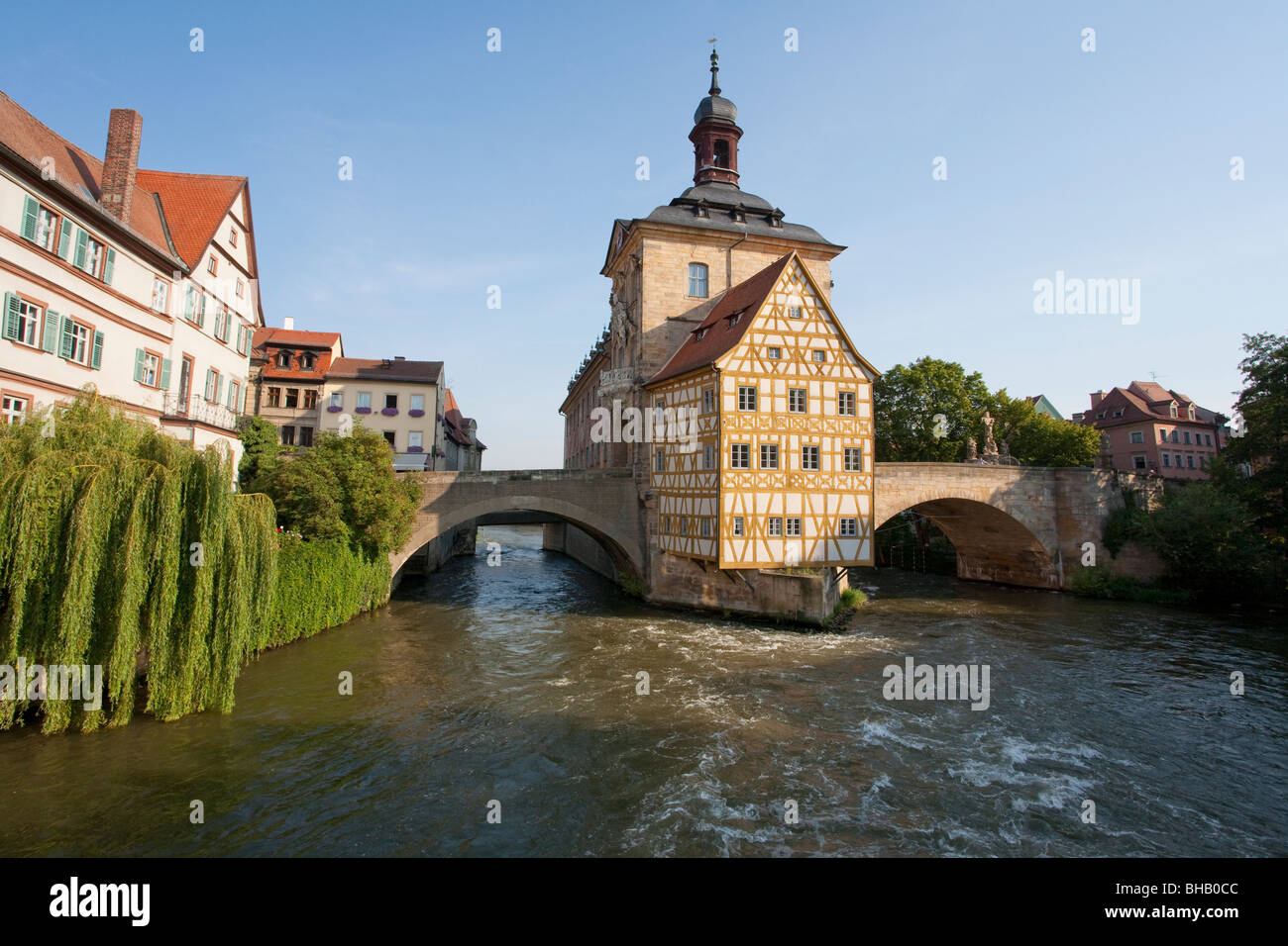ALTES RATHAUS CITY HALL, REGNITZ RIVER, OBERE BRUECKE BRIDGE, BAMBERG ...
