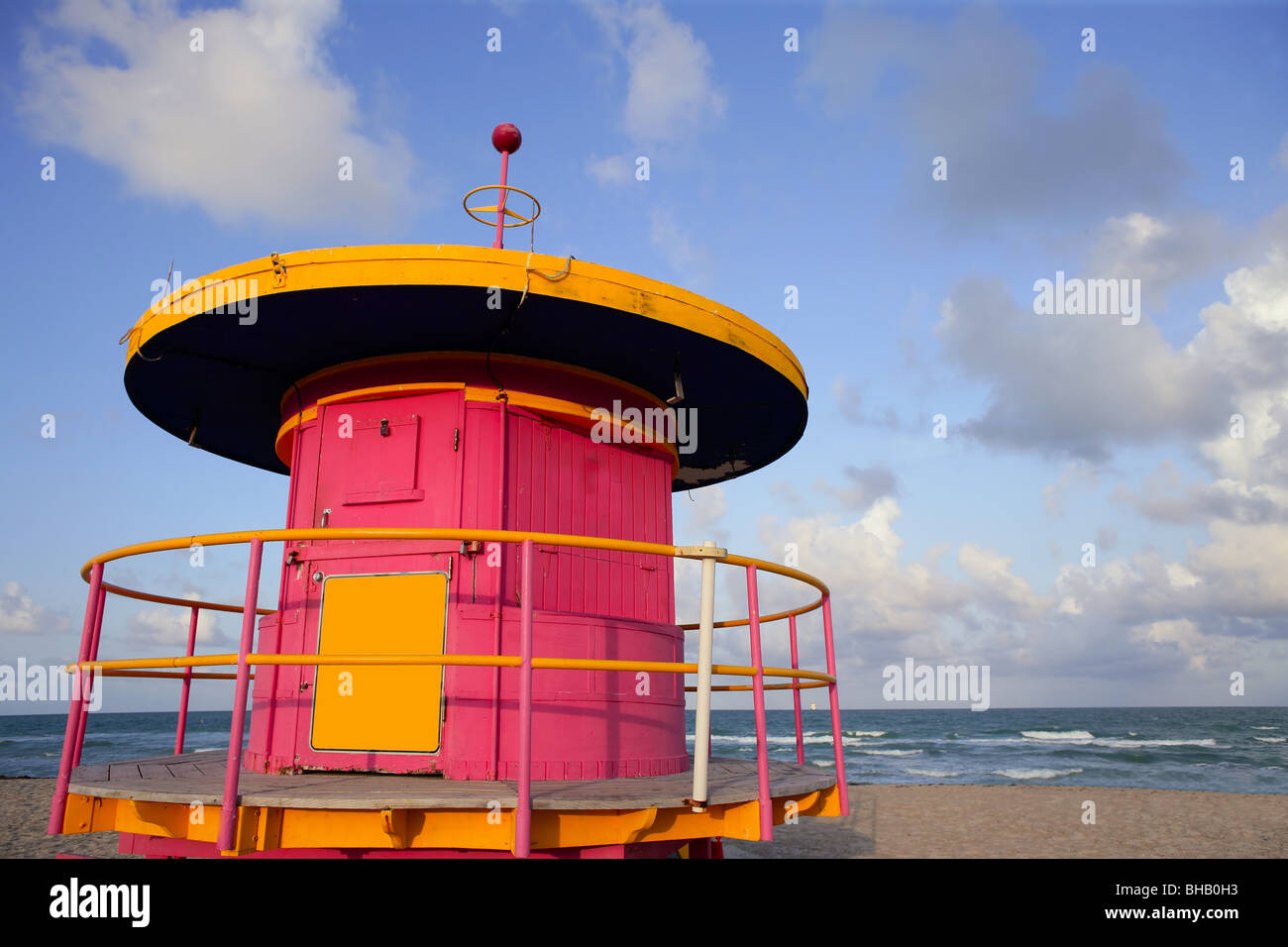 Lifeguard houses protected beaches in Miami Beach Florida Stock Photo ...