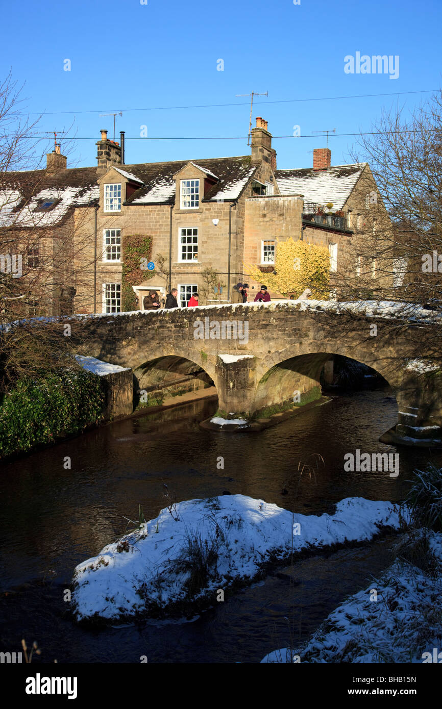 Bar Brook Bridge in the village of Baslow near Chatsworth Derbyshire ...