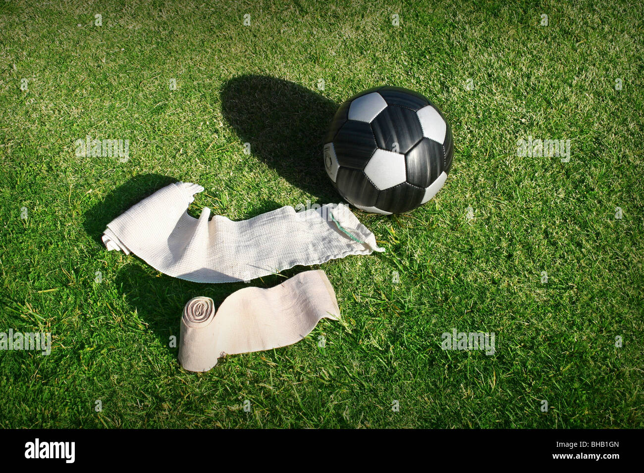 Football sits next to bandages before a game Stock Photo - Alamy