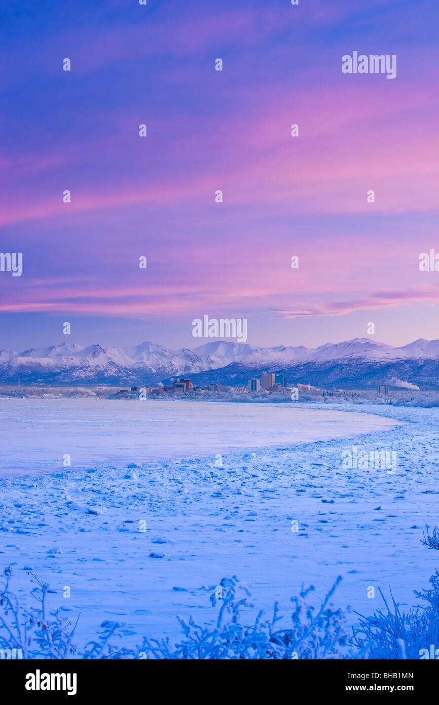Anchorage skyline just before dawn, Winter, Southcentral Alaska Stock ...