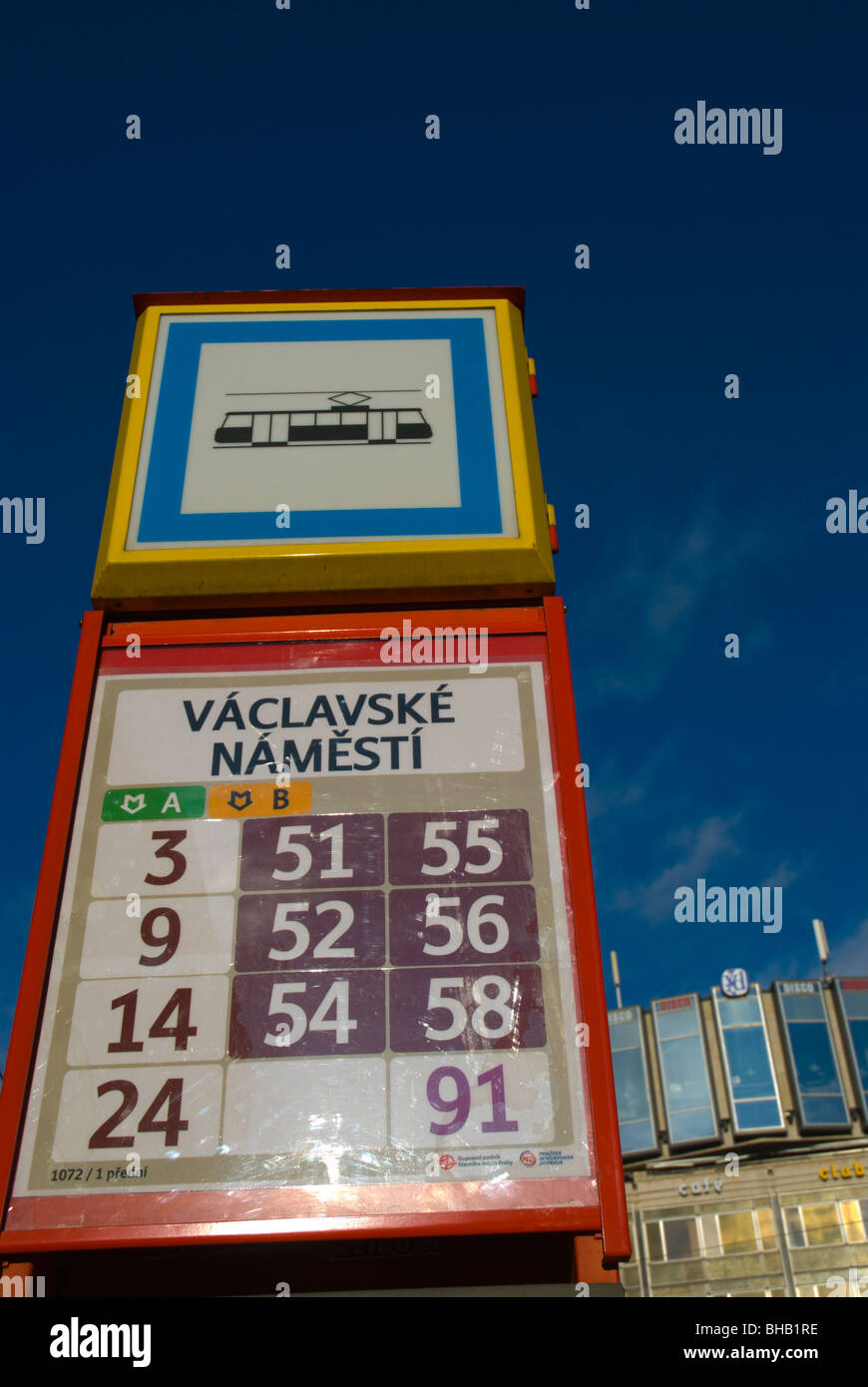 Tram stop sign Vaclavske namesti square Prague Czech Republic Europe ...