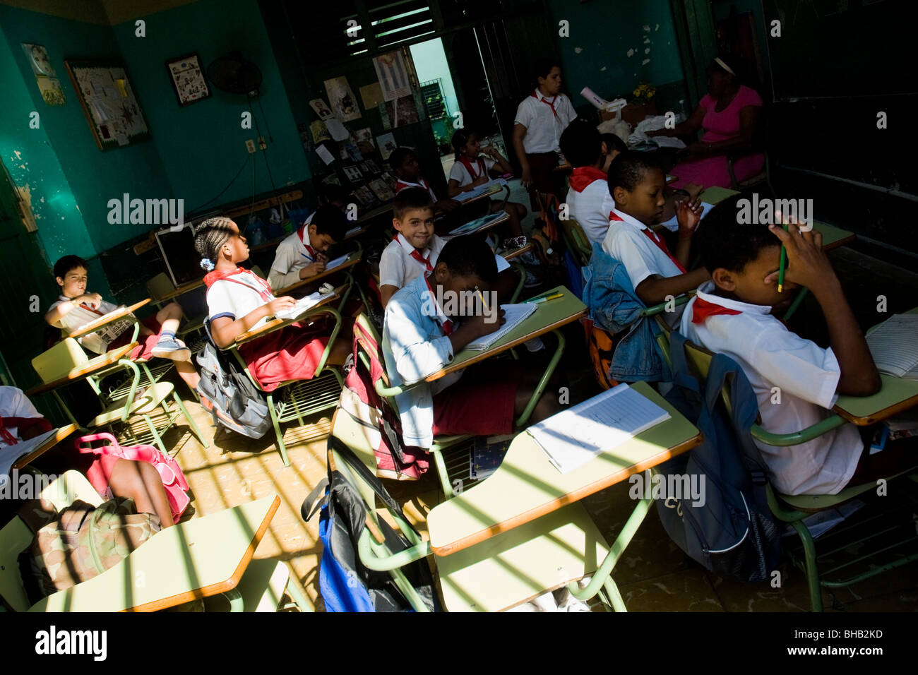 Cuban kids having a class in a small basic school in the Old Havana ...