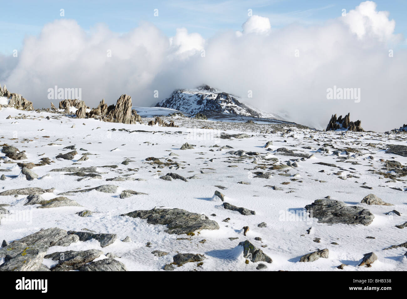 The summit of Glyder Fach viewed from neighboring Glyder Fawr, in the ...