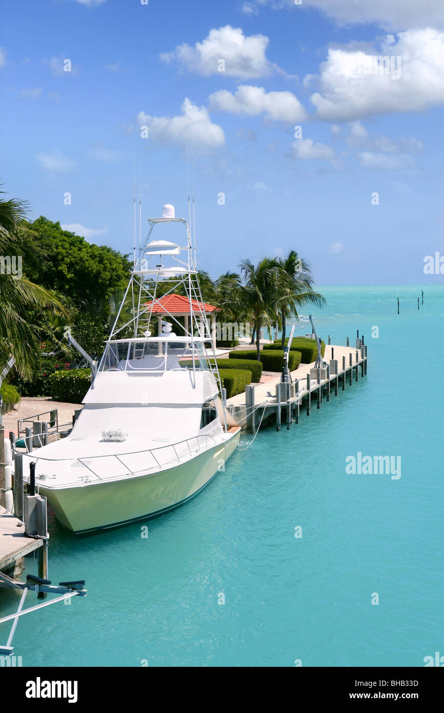 Florida Keys fishing boats in turquoise tropical blue waterway Stock ...