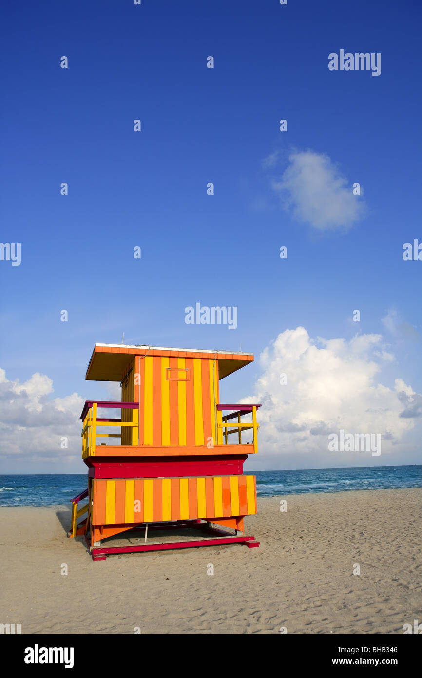 Lifeguard houses protected beaches in Miami Beach Florida Stock Photo ...