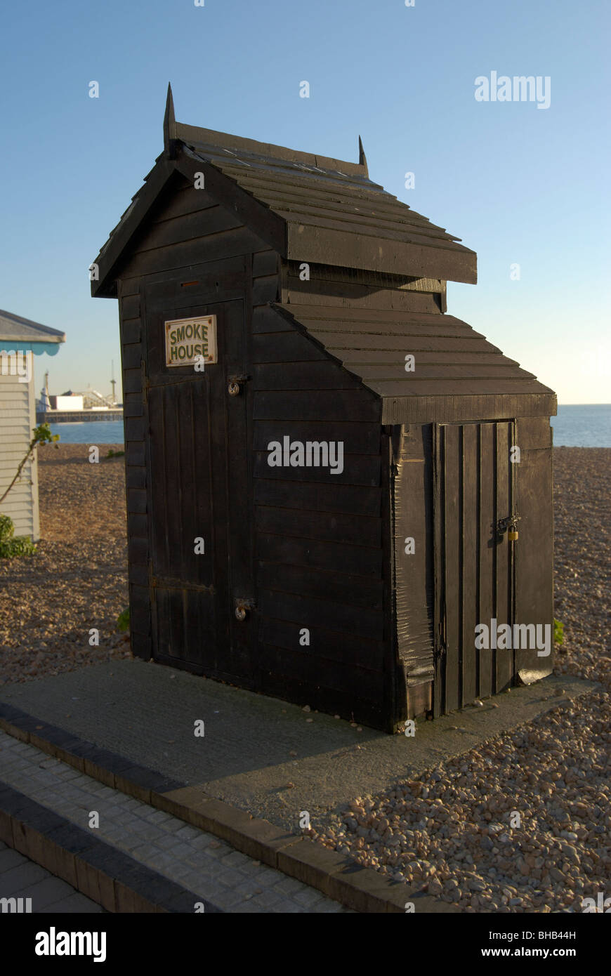 Smoke House for kippering fish on the beach at Brighton Seafront, East ...