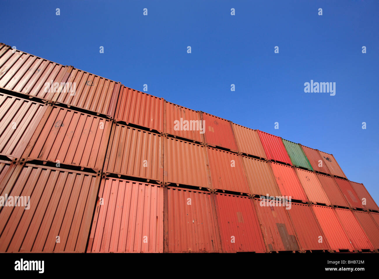 Japan, Tokyo Prefecture, Stack of cargo containers, low angle view ...