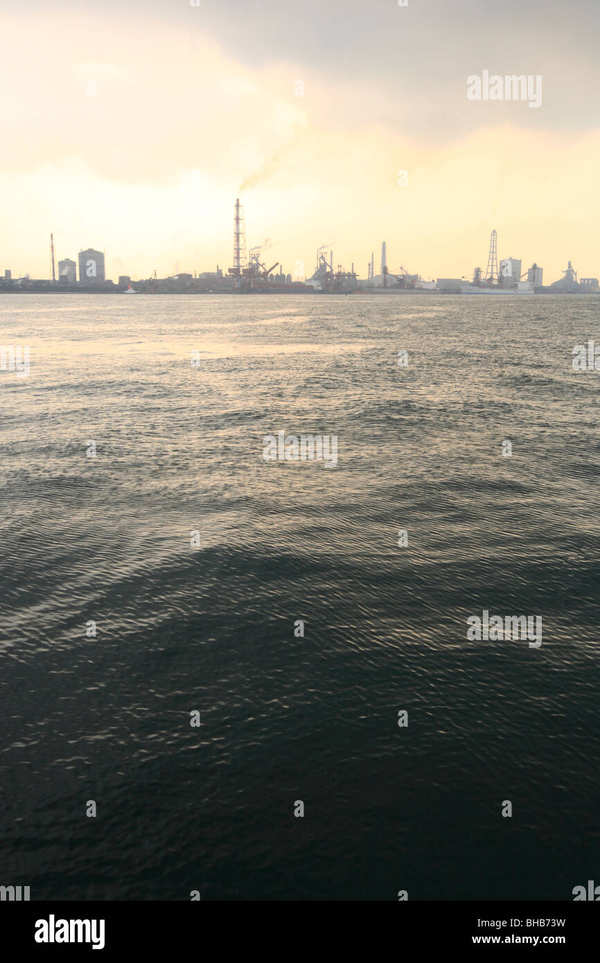 Japan, Chiba Prefecture, View of factory over sea Stock Photo - Alamy