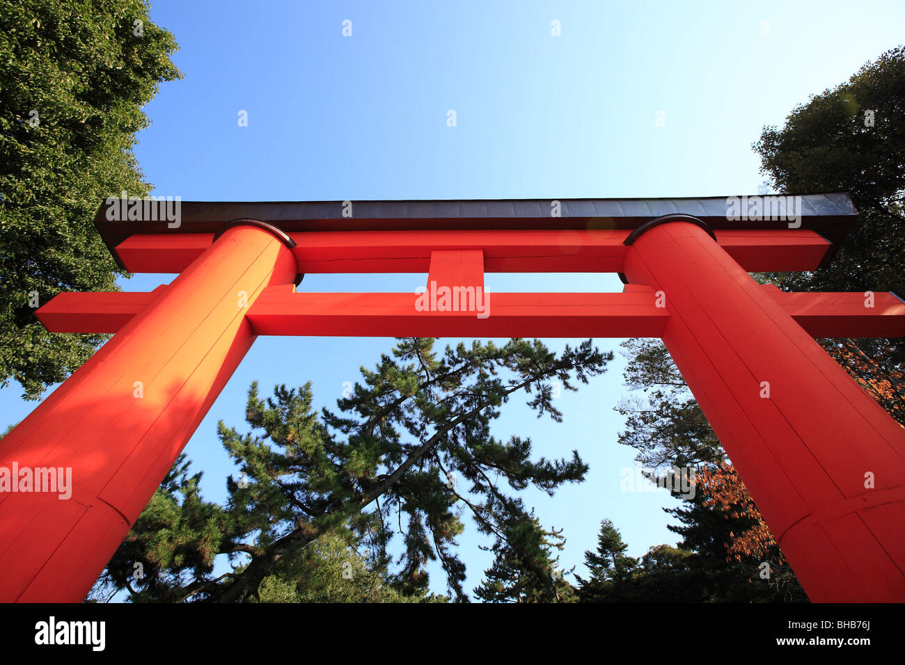 Japan, Nara Prefecture, Nara City, Torii Gate, view from below Stock ...