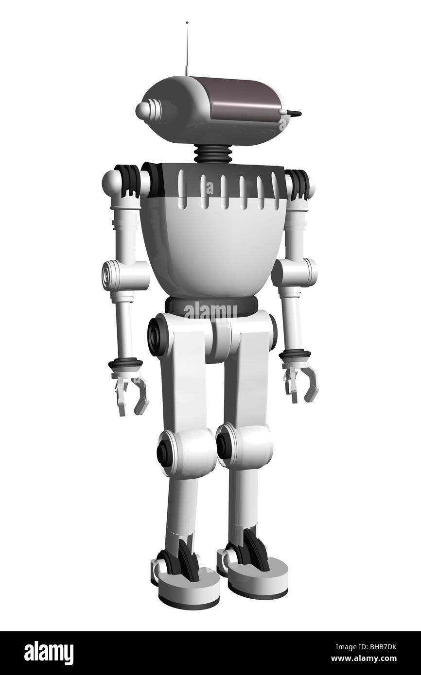 Robot standing against white background Stock Photo - Alamy