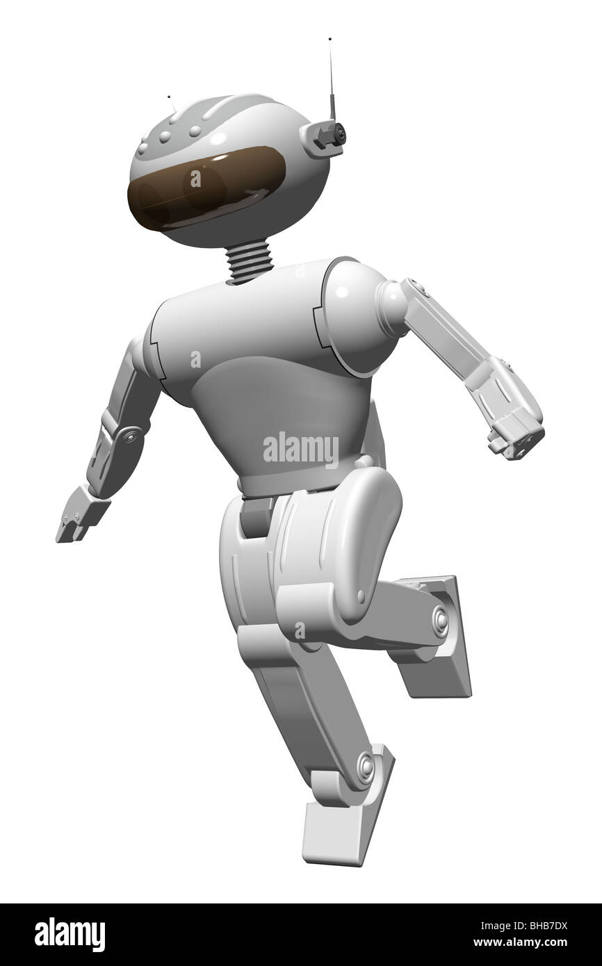 Robot running against white background Stock Photo - Alamy