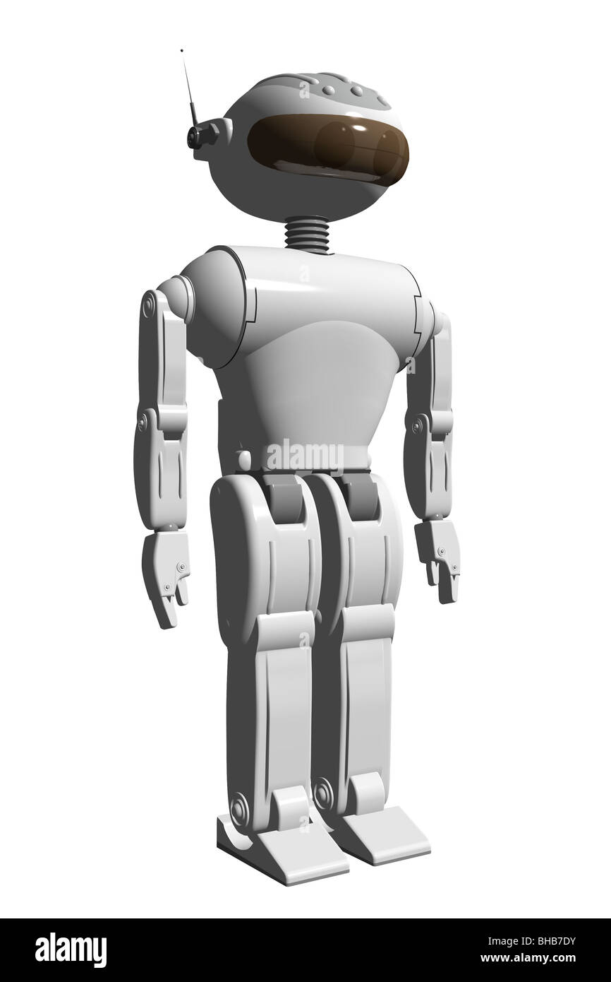 Robot standing against white background Stock Photo - Alamy