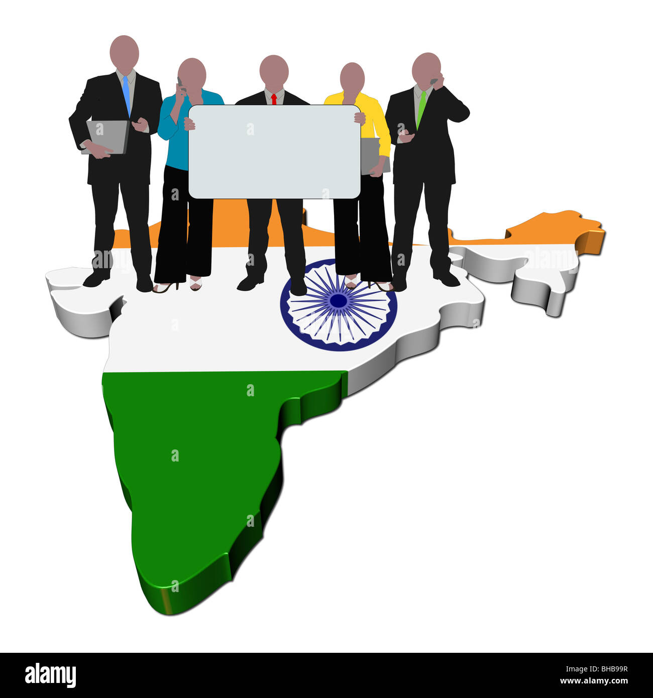 business team with sign on India map flag illustration Stock Photo - Alamy