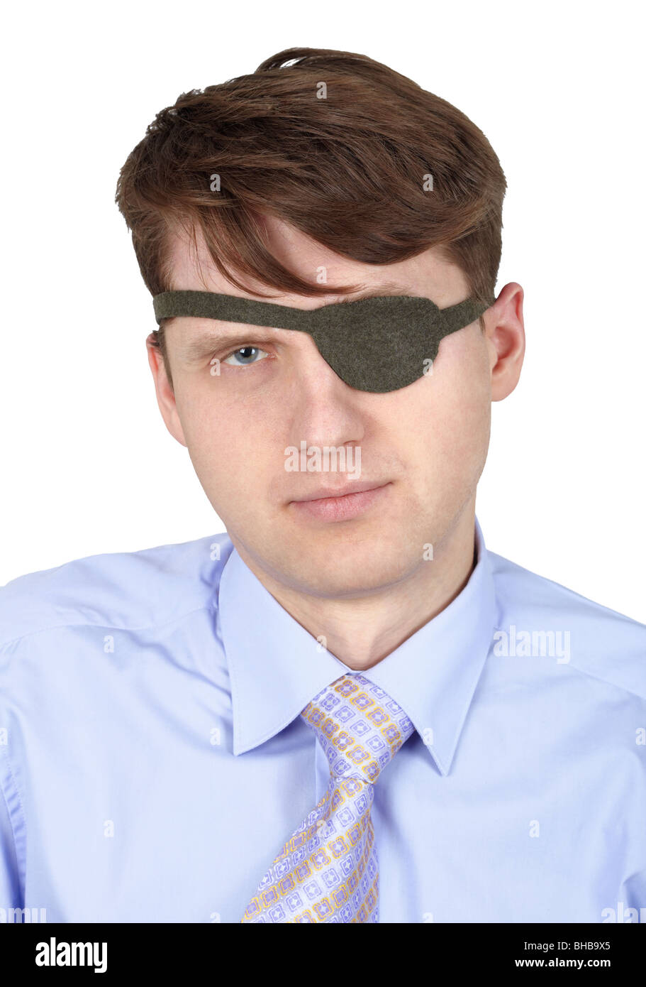 Serious one-eyed man isolated on a white background Stock Photo - Alamy