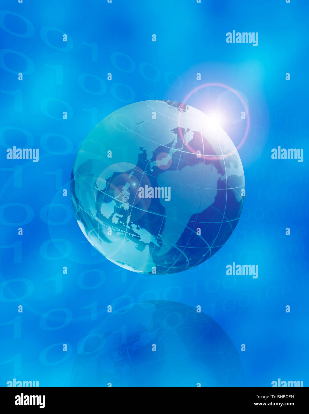 Globe and binary codes against blue background (digitally generated ...