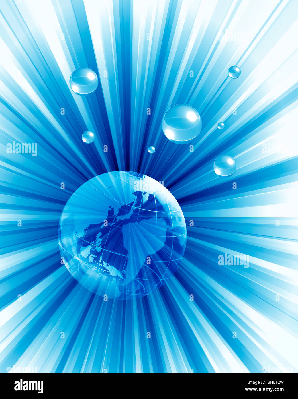 Globe and spheres with abstract blue pattern (digitally generated Stock ...