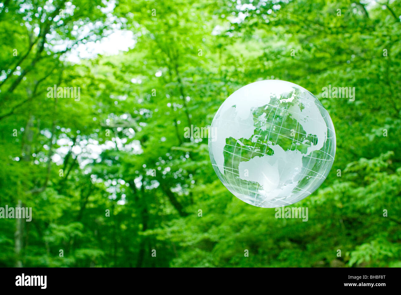 Globe in air, trees in background (digital composite Stock Photo - Alamy
